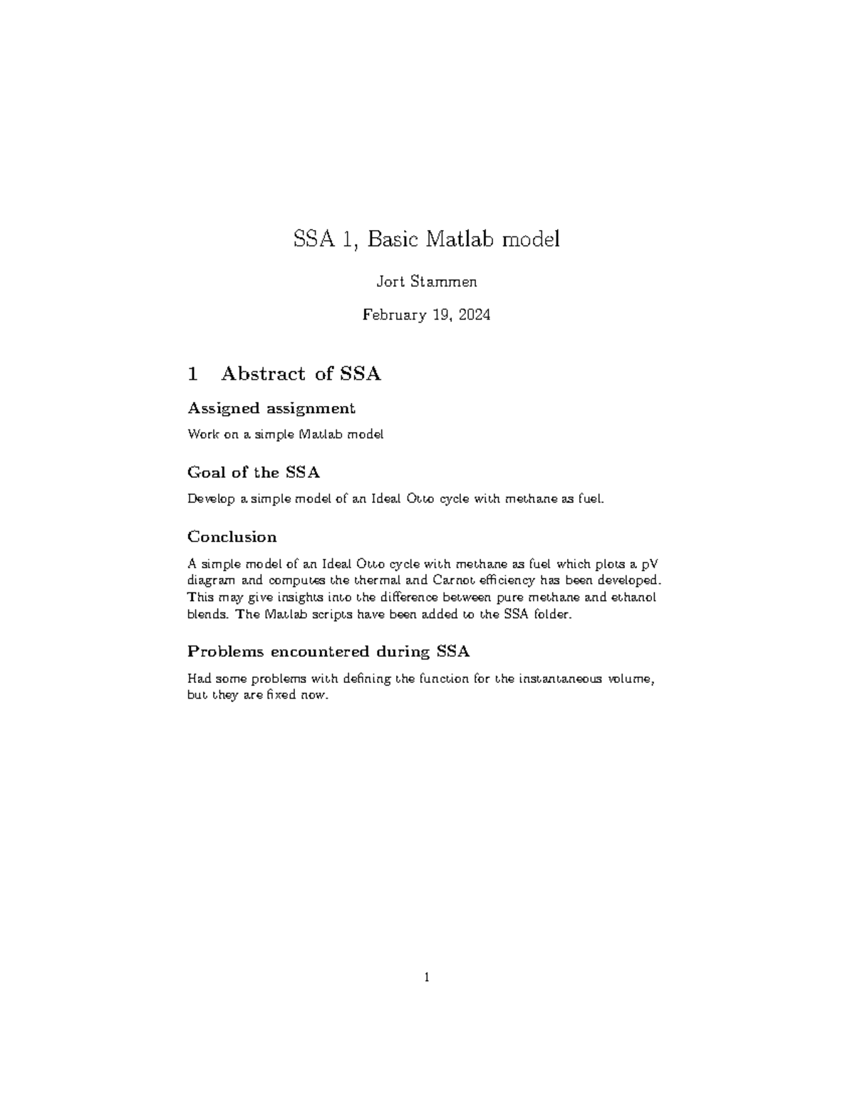 SSA1 Sus Fuels - SSA 1, Basic Matlab model Jort Stammen February 19 ...