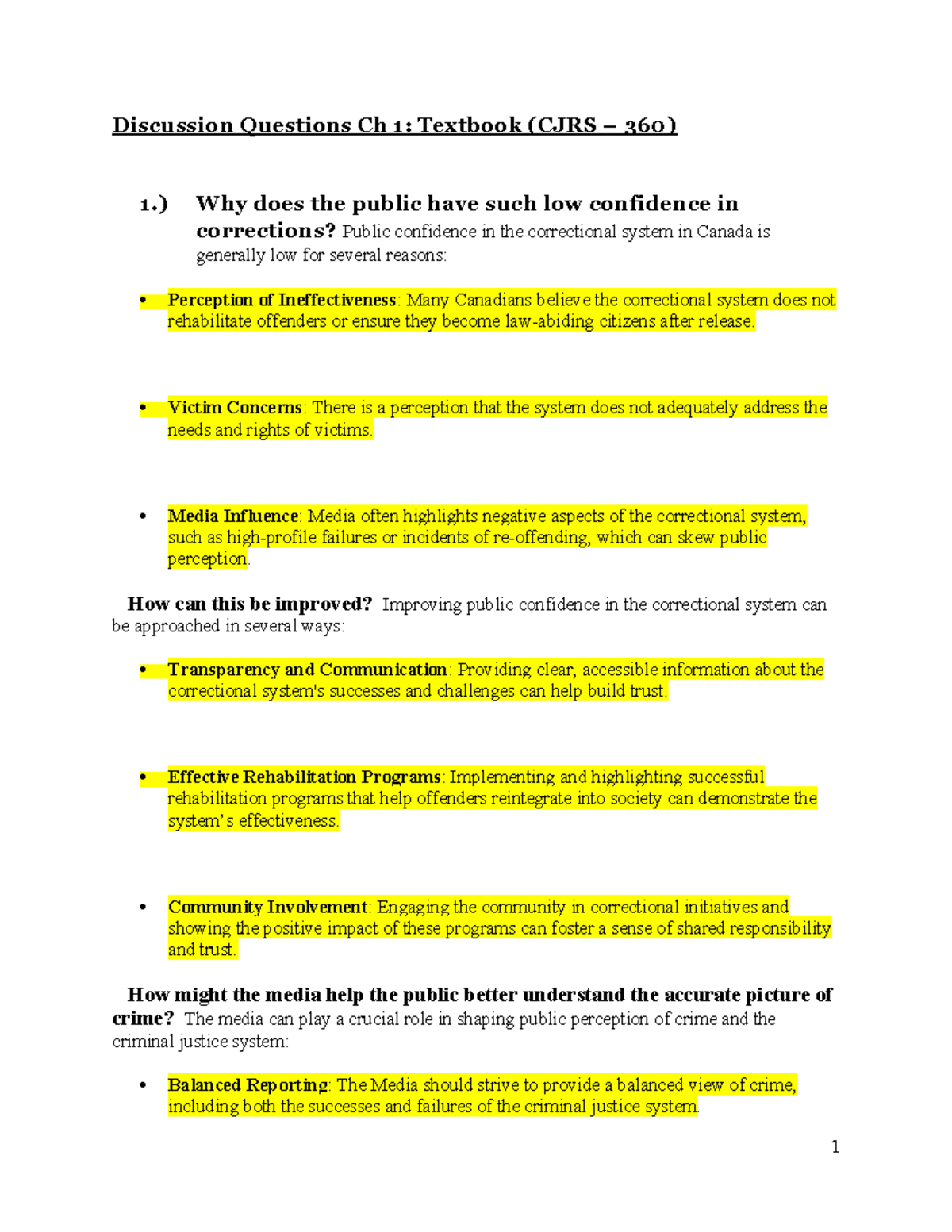 Ch 1 Discussion questions from Text book CJRS 360 - Discussion ...