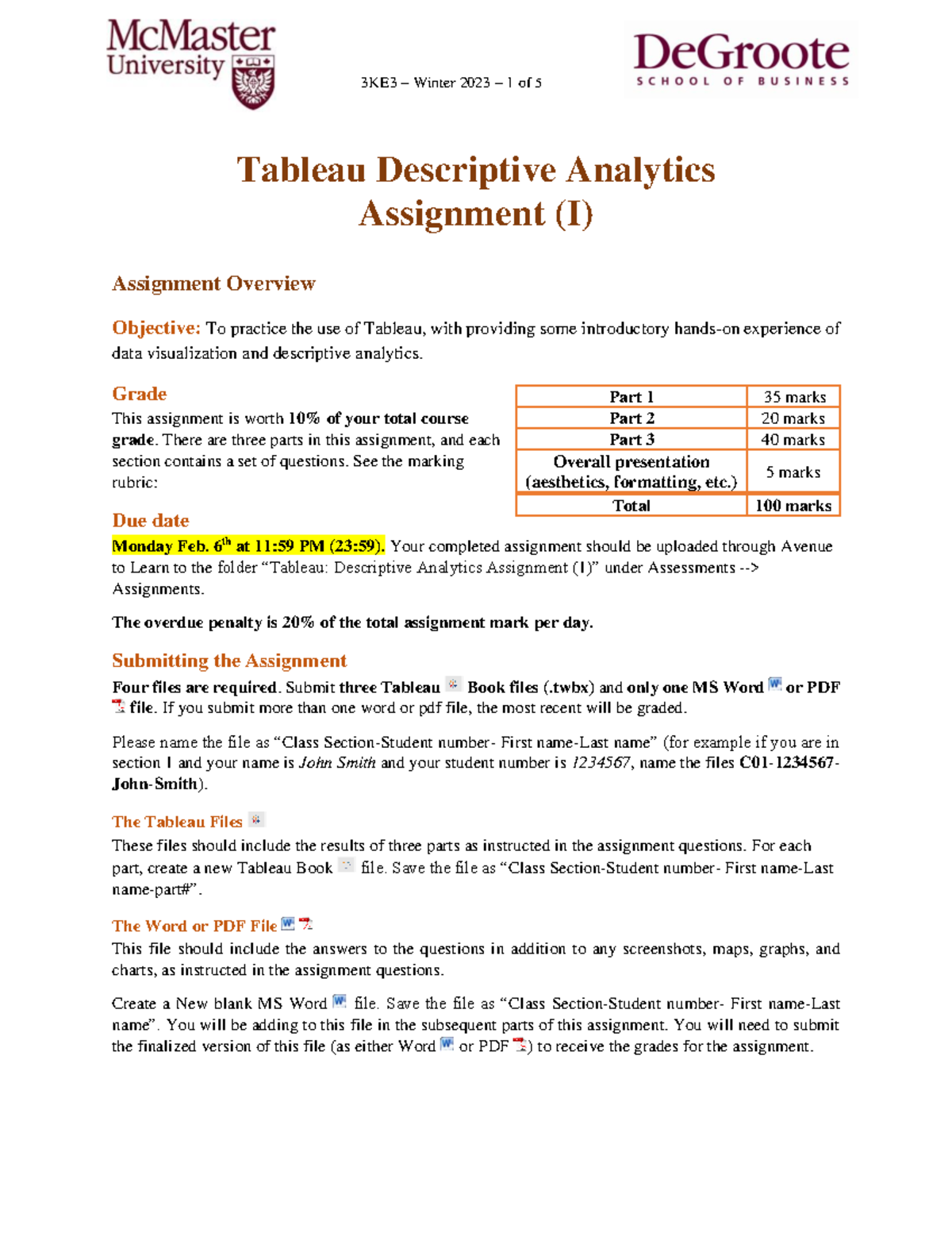 W23 3KE3 Tableau Assignment 1-Final Version - Tableau Descriptive Analytics Assignment (I) - Studocu