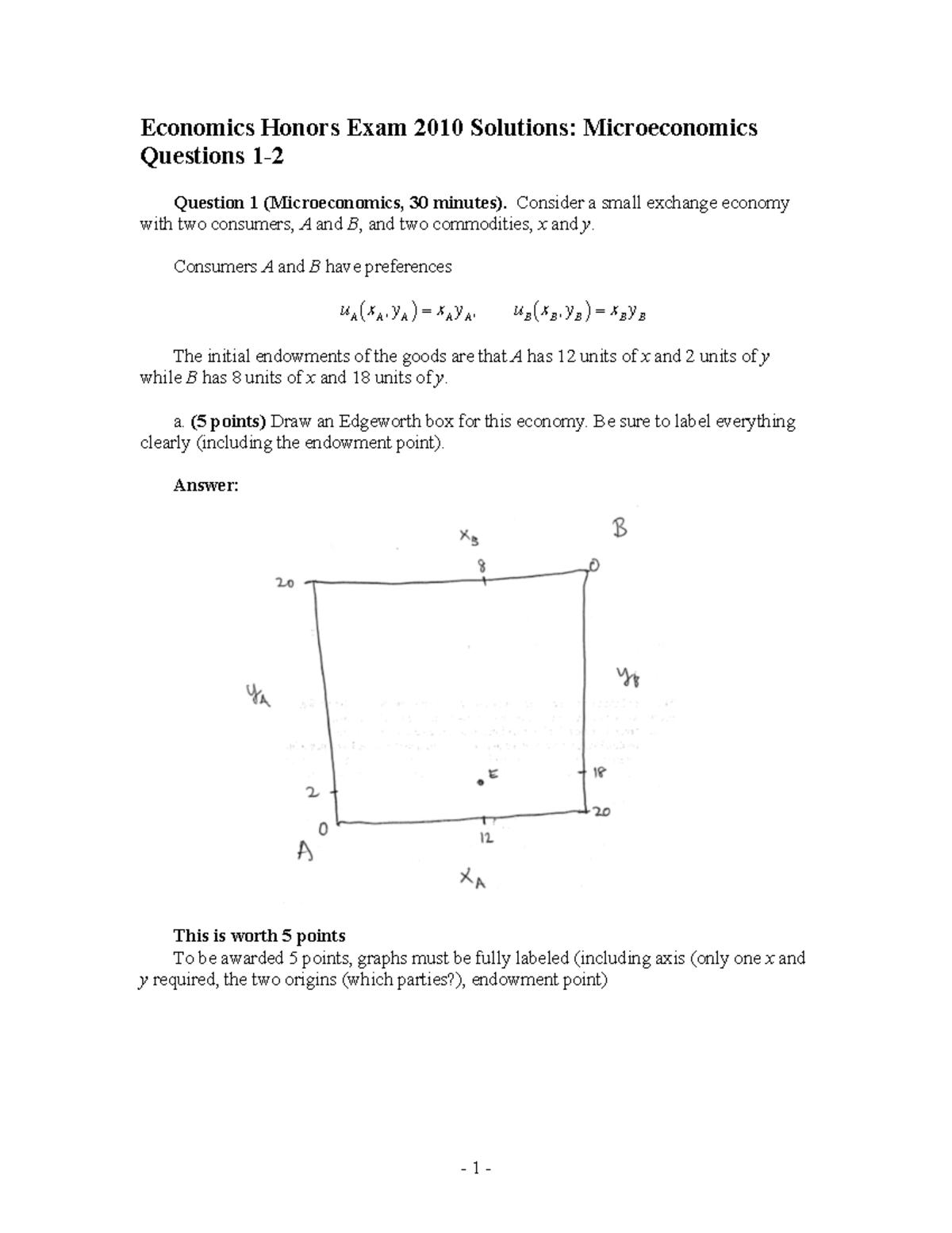 Economics honors exam 2010 solutions microeconomics - Economics Honors ...