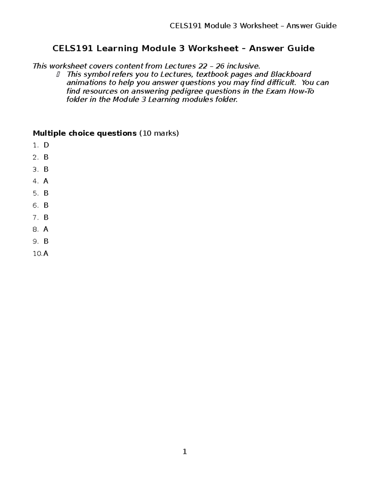 CELS191 Module 3Worksheet 2023 Answers - CELS191 Learning Module 3 Worksheet – Answer Guide This ...