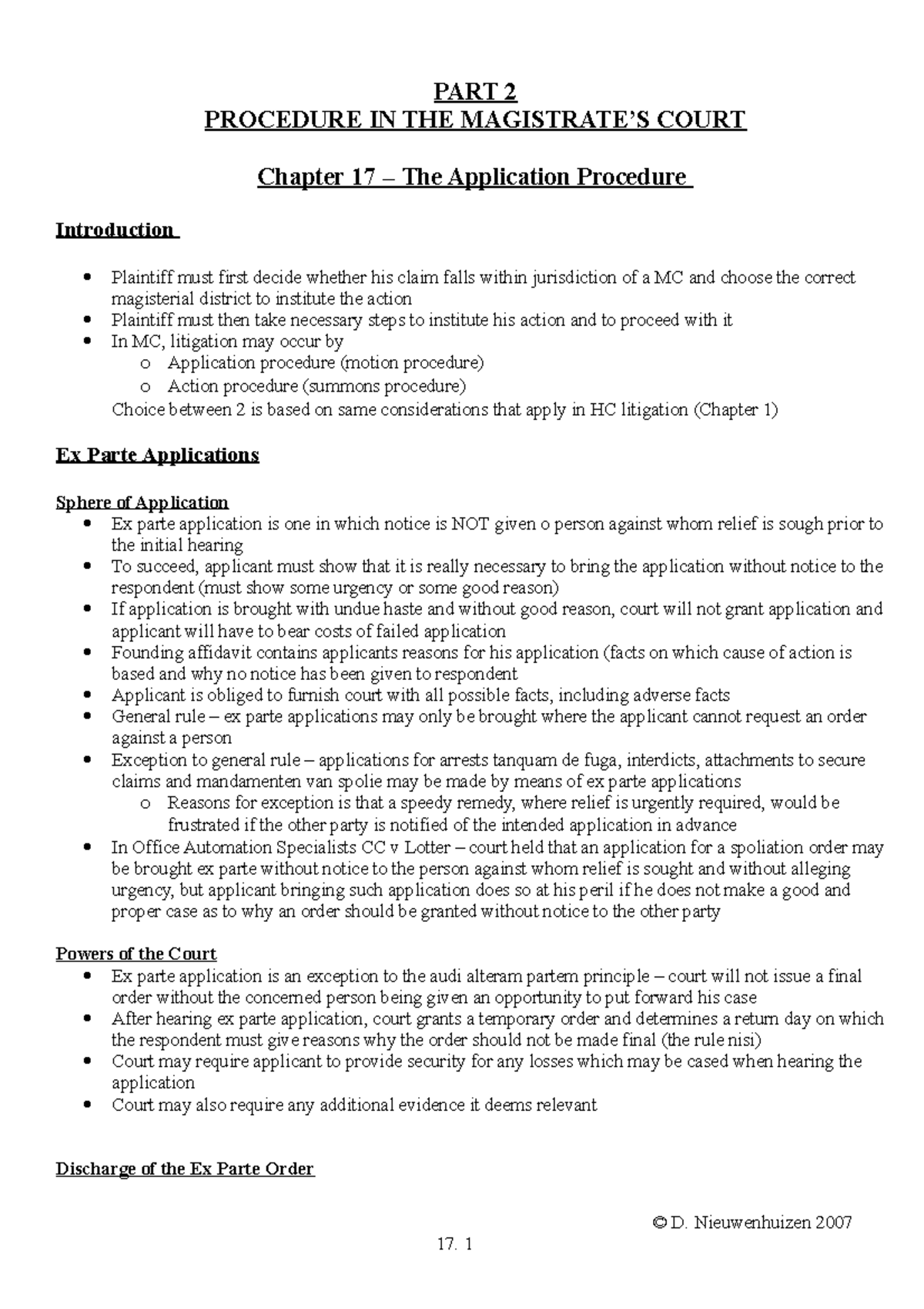 Chapter 17 - The Application Procedure - PART 2 PROCEDURE IN THE ...