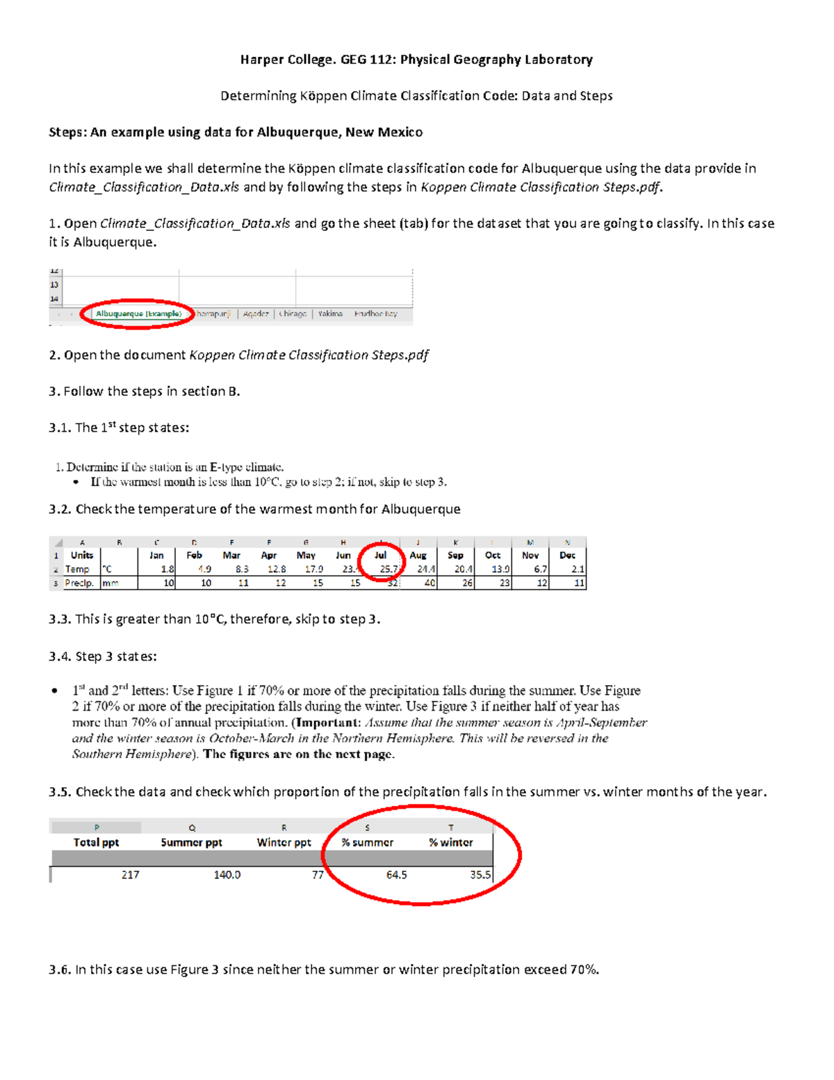 Determining Koppen Climate Code Data and Steps - Harper College. GEG ...