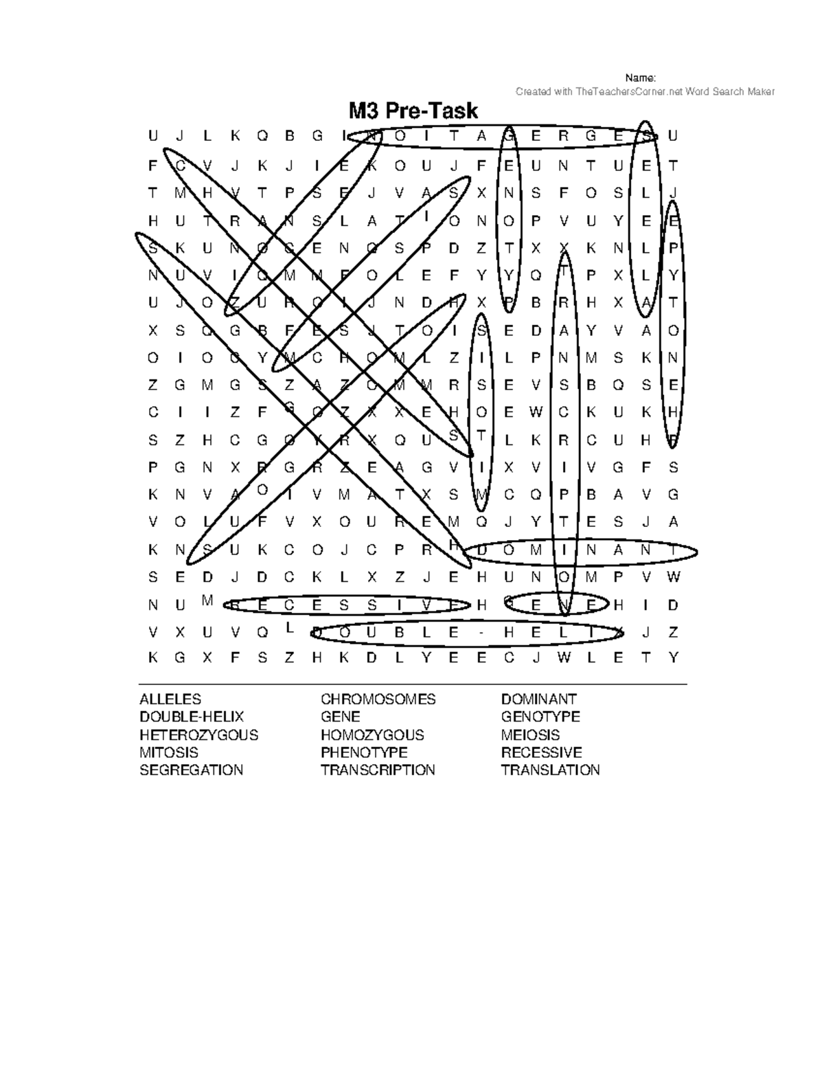 M3 Pre-Task Zoology Lecture - Name: Created with TheTeachersCorner Word Search Maker M3 Pre-Task ...