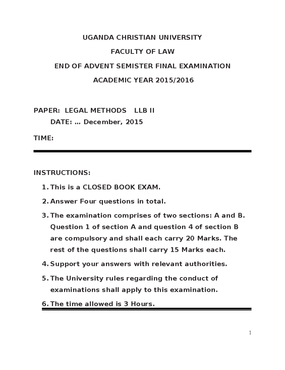 Legal Methods UCU EXAM 2015 BY Byaruhanga Joshua Morris - UGANDA ...