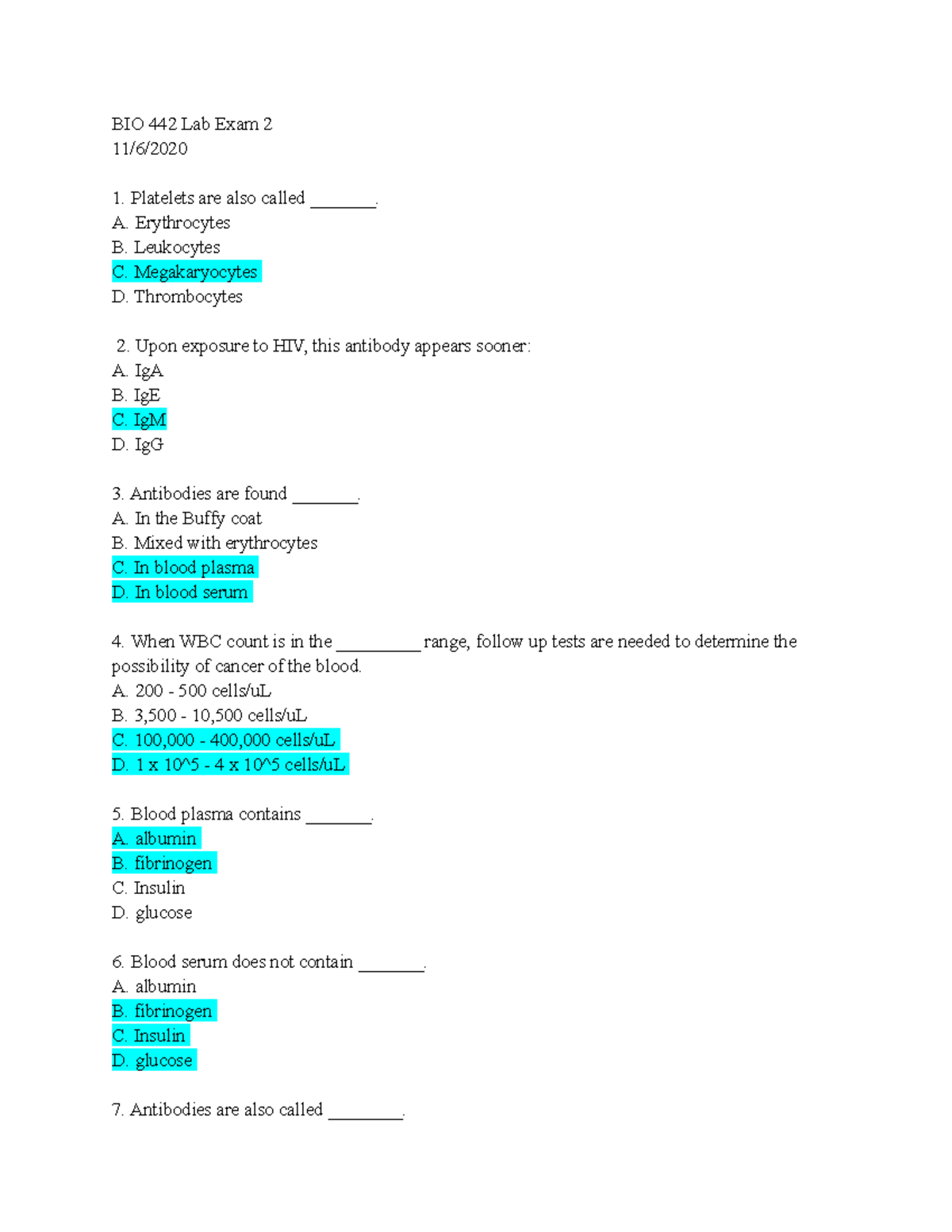 BIO 442 Lab Exam 2 - Studocu
