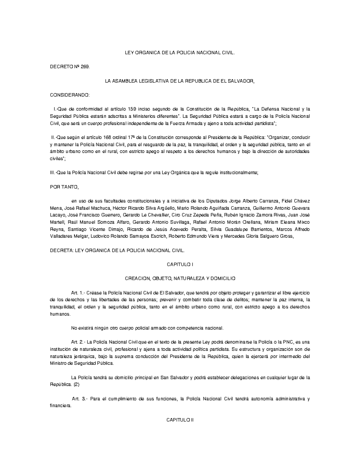LEY Organica PNC 1 - Ley orgánica de la Policia Nacional Civil de ...