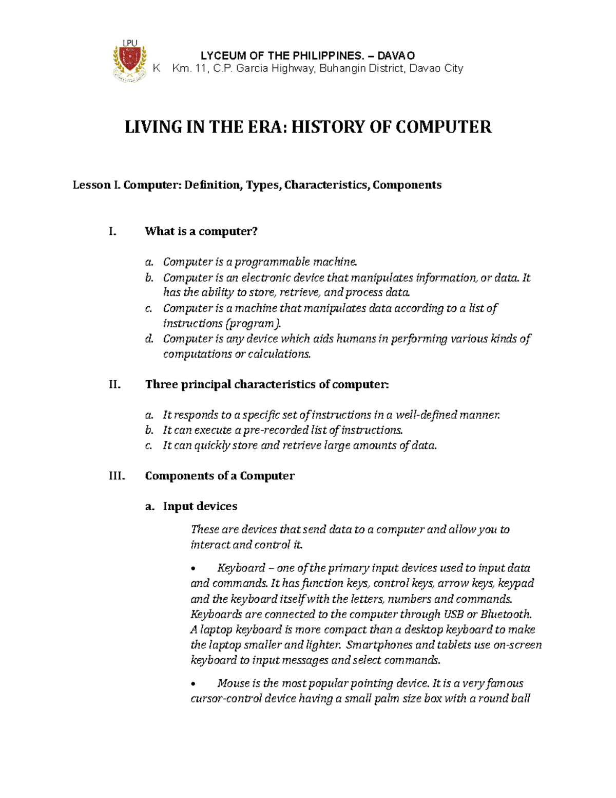 Module II. Lesson I - INTRODUCTION TO INFORMATION AND COMMUNICATION ...