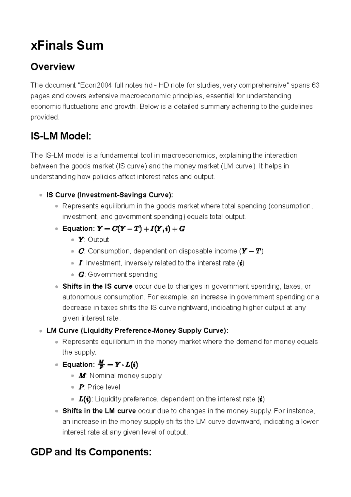 X Finals Sum - Summary Macroeconomic Analysis - xFinals Sum Overview ...