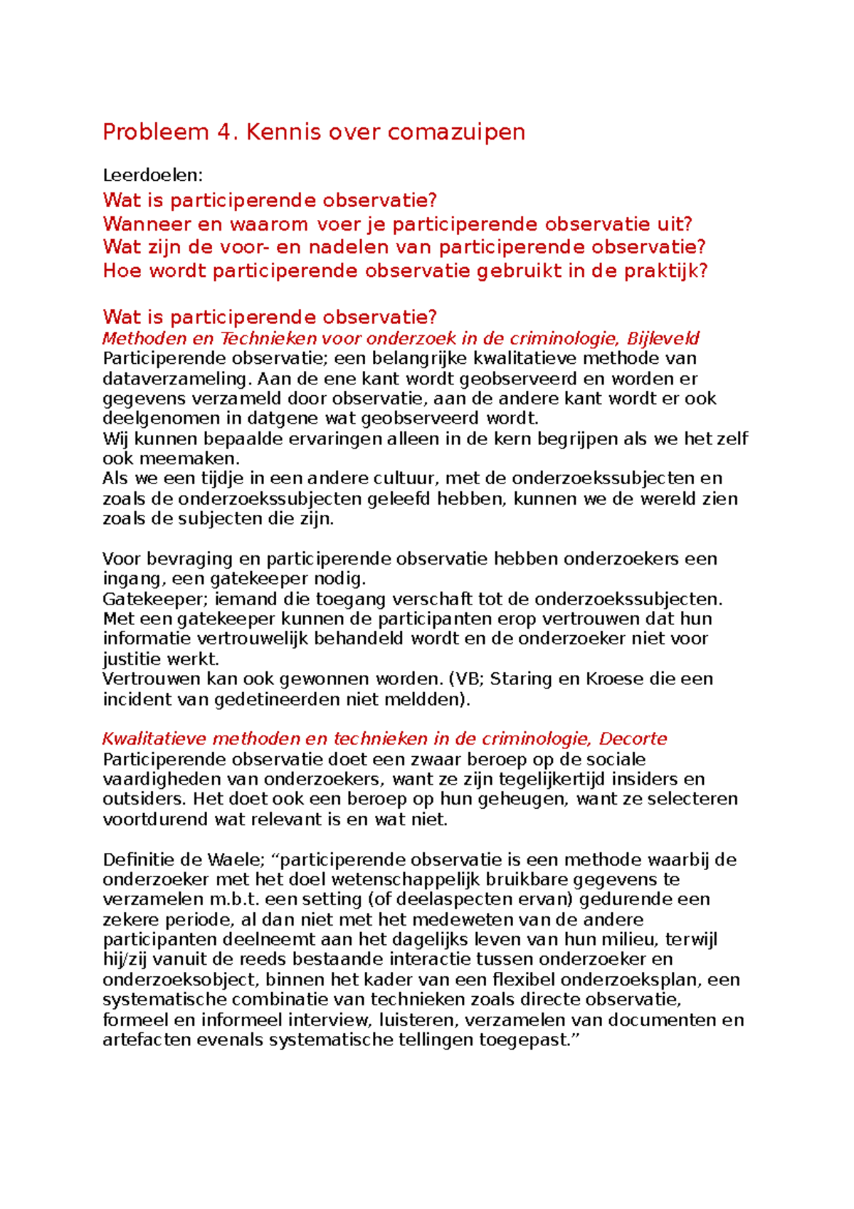 Uitwerkingen probleem 4 M&T 1 - Probleem 4. Kennis over comazuipen Leerdoelen: Wat is ...