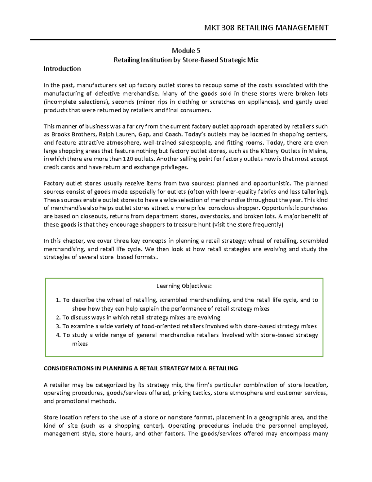 Module 5 - Retail Institution by Store-Based Strategy - Module 5 ...