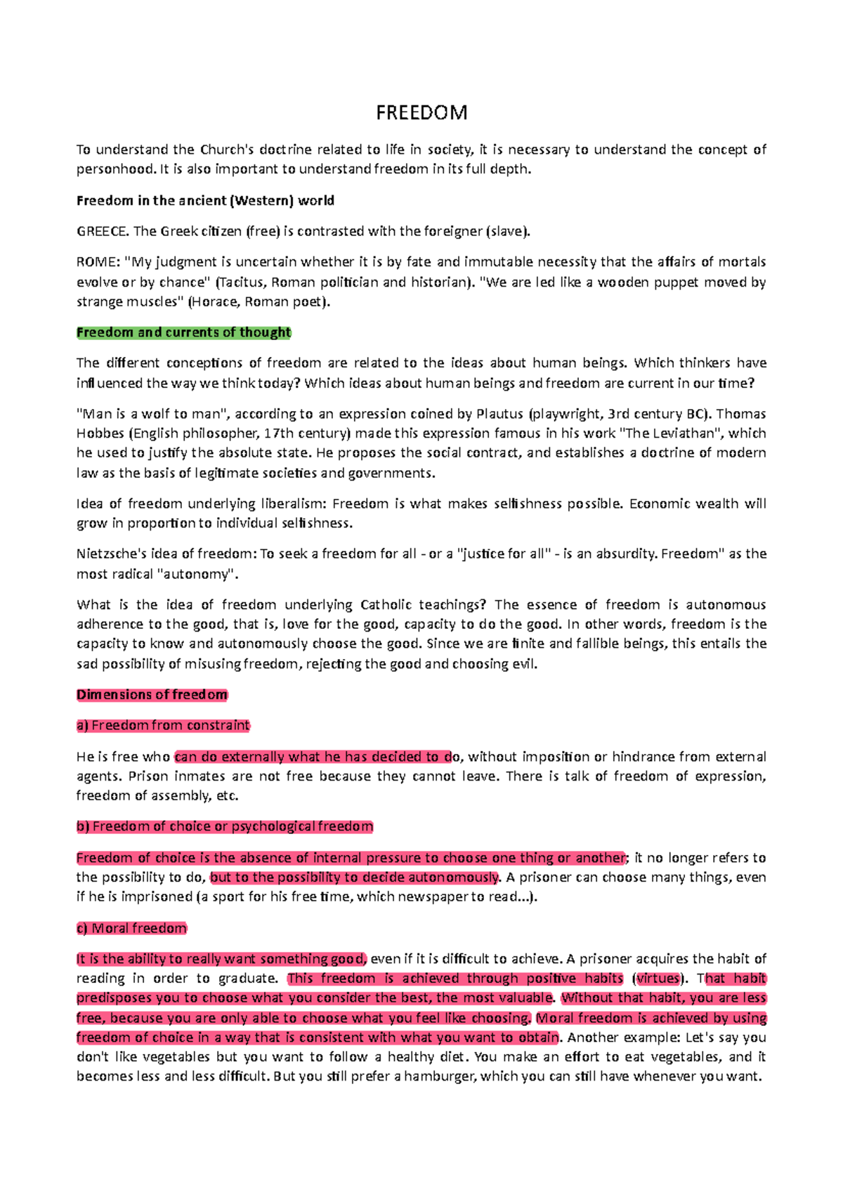 Values. Freedom - FREEDOM To understand the Church's doctrine related ...