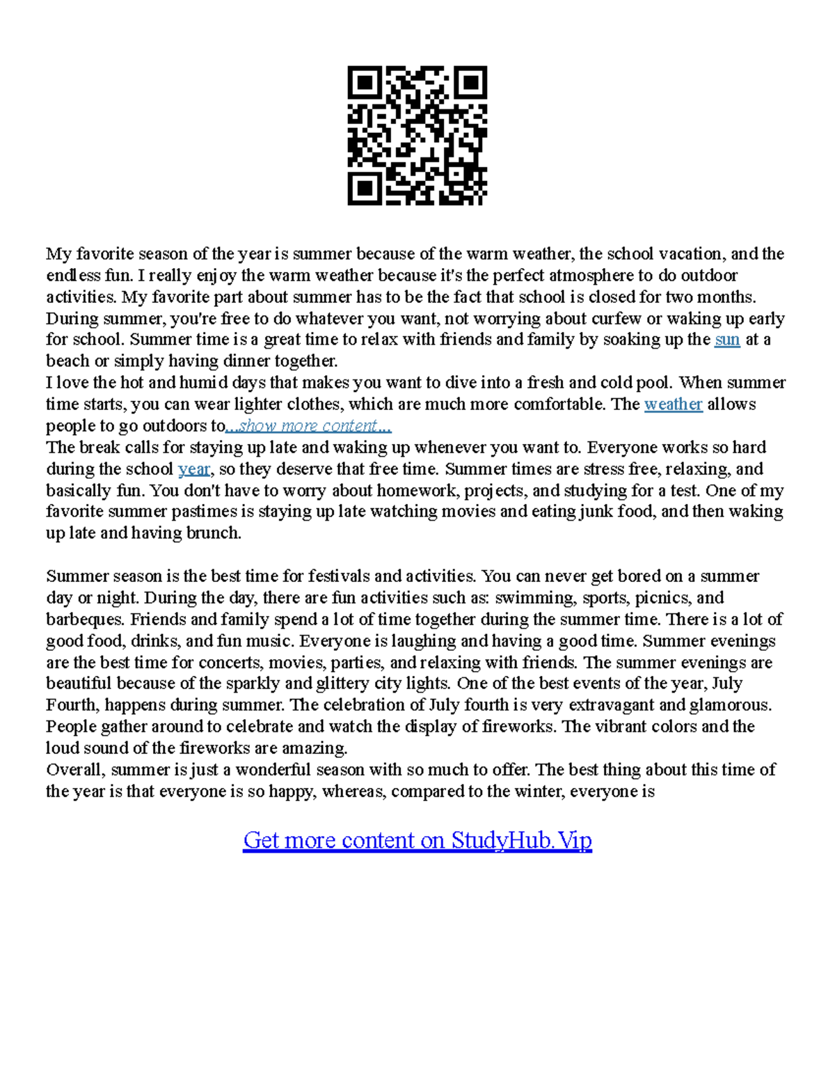 Essay On Summer Vacation - My favorite season of the year is summer ...