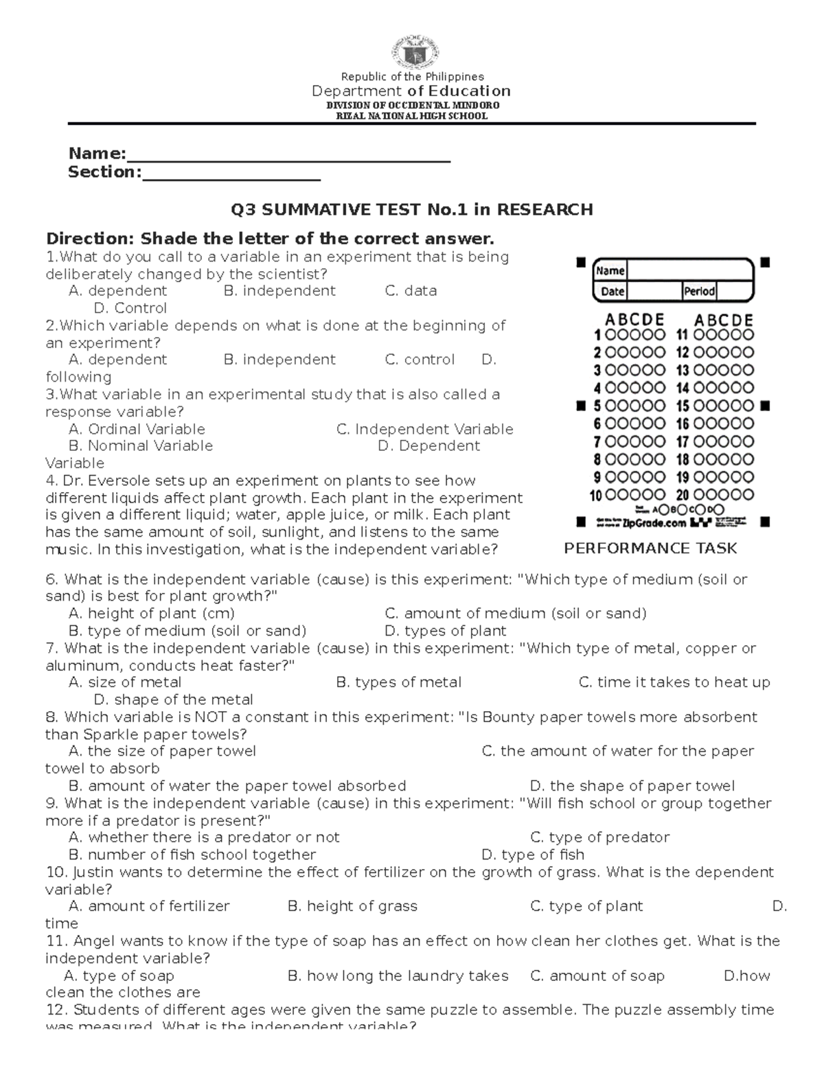 Research 1 Summative - Republic of the Philippines Department of ...