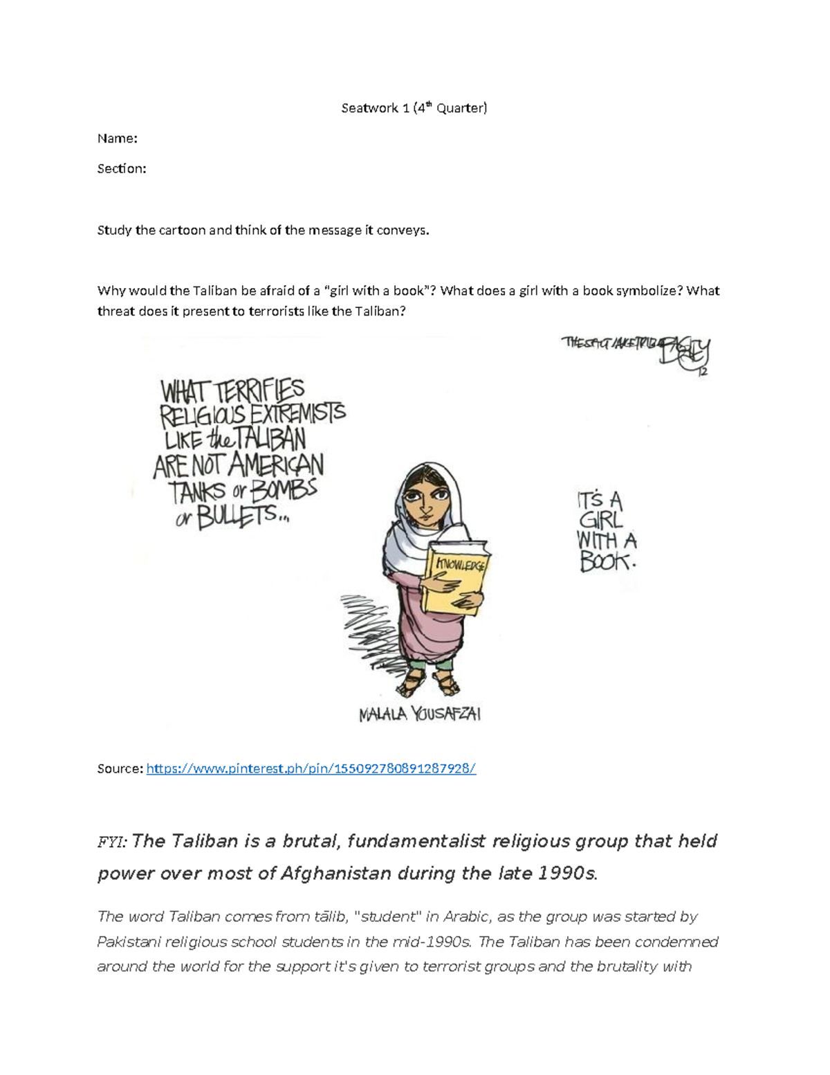Asia Seatwork 1 - assignment - Seatwork 1 (4th Quarter) Name: Section ...