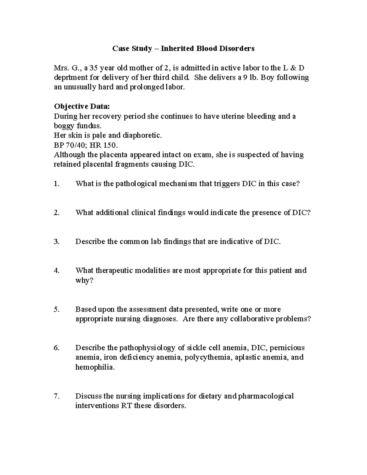 Blood Case Study - Lecture notes 1 - Case Study – Inherited Blood ...