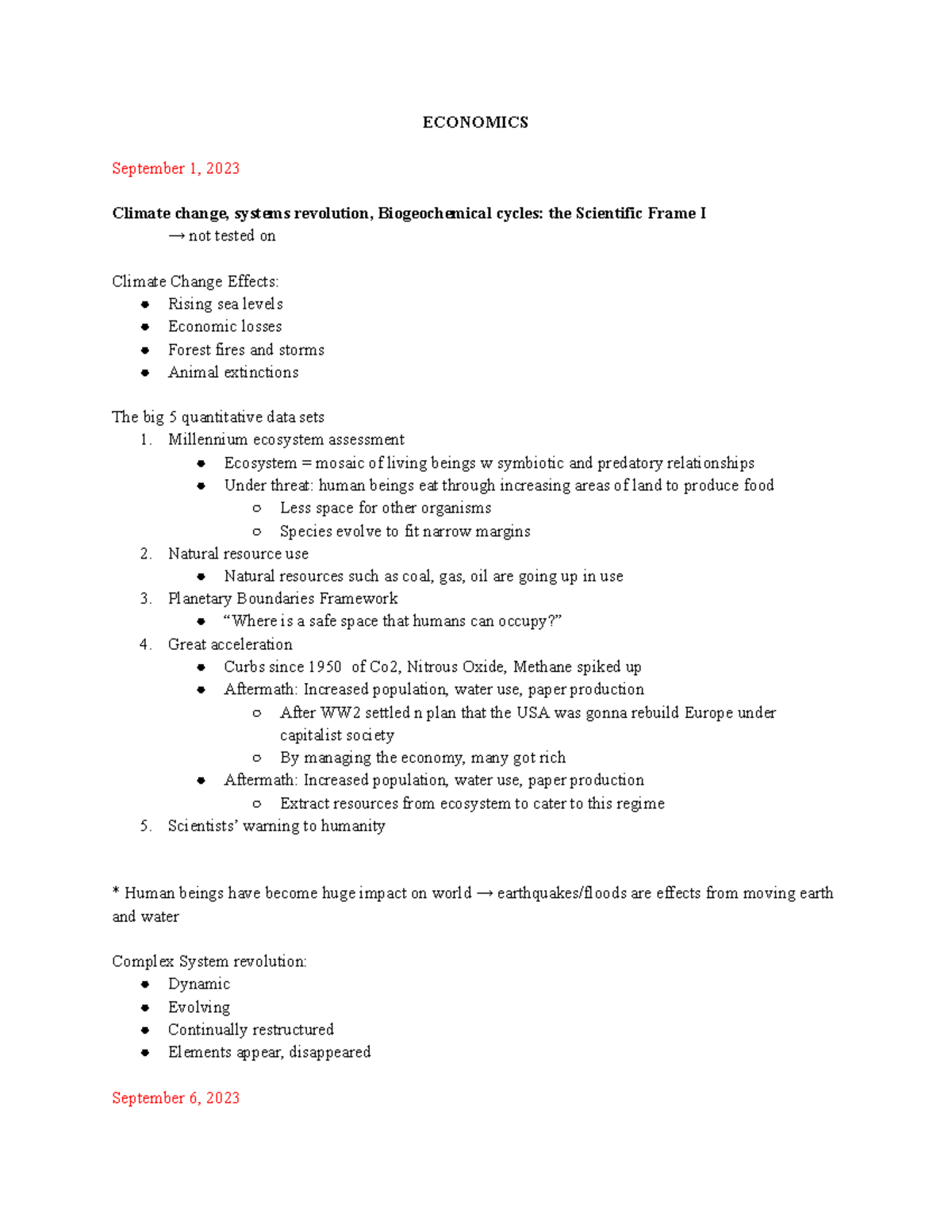 Economics - Notes from course lecture - ECONOMICS September 1, 2023 ...