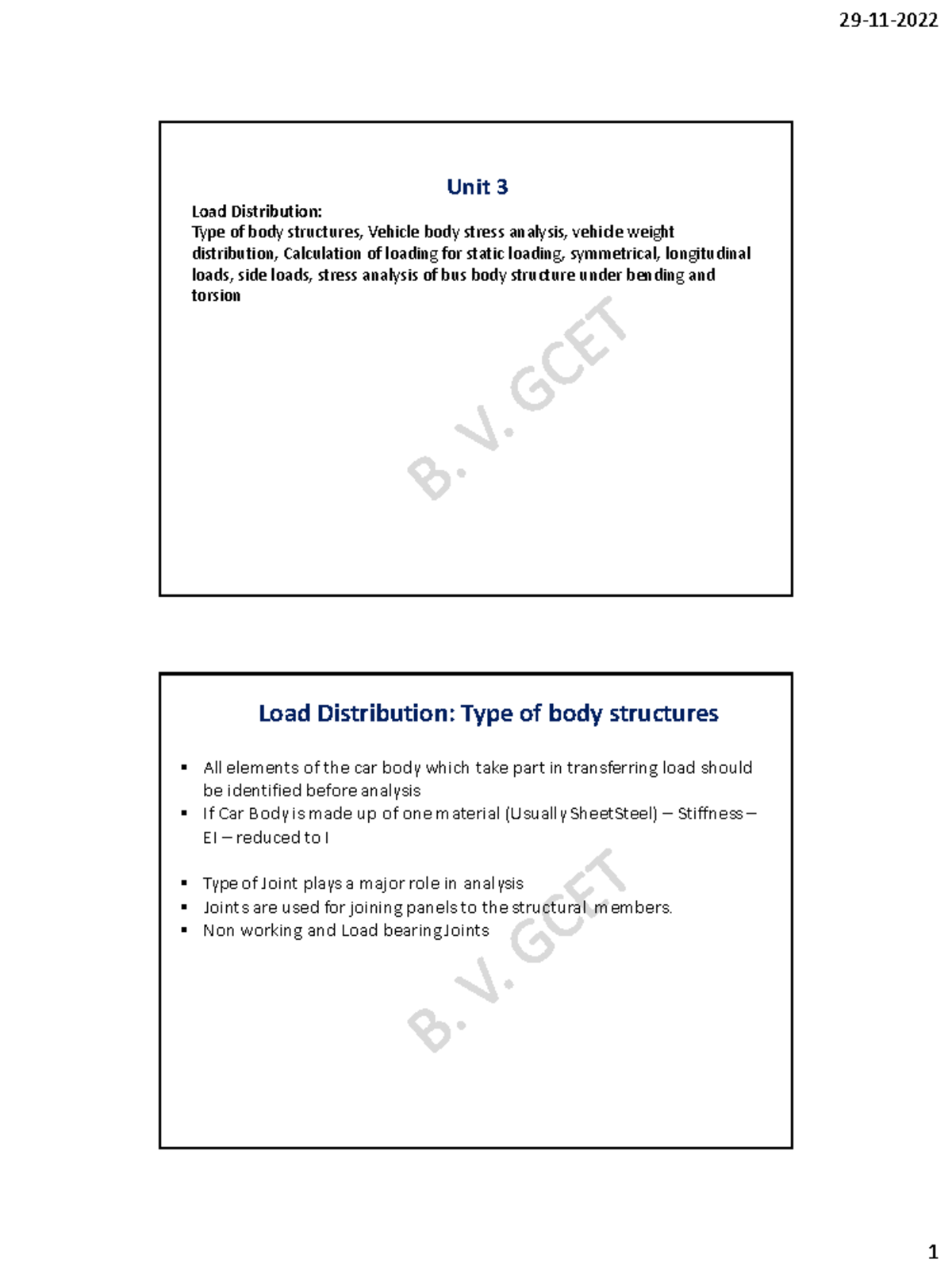 Unit3 Load Distribution S1 - Unit 3 ####### Load Distribution ...