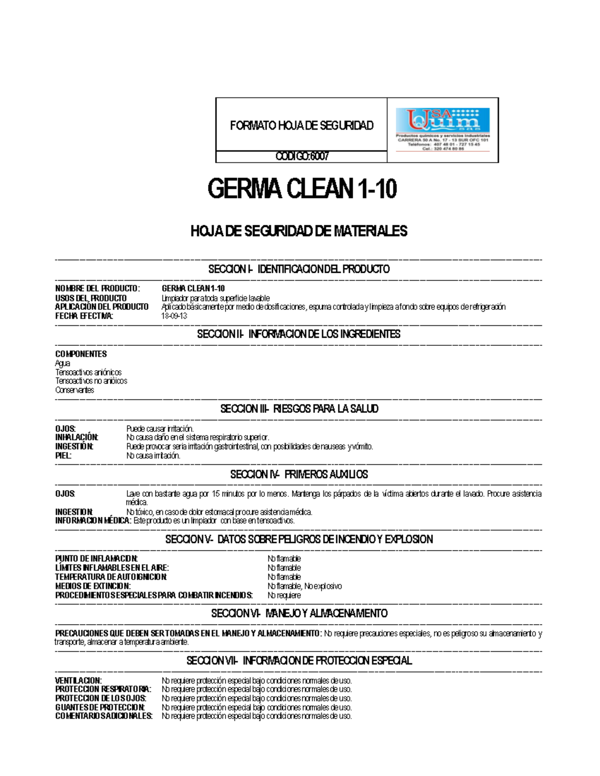 German Clean 1-10 - afsfsdfdfdsafdsaf - FORMATO HOJA DE SEGURIDAD ...