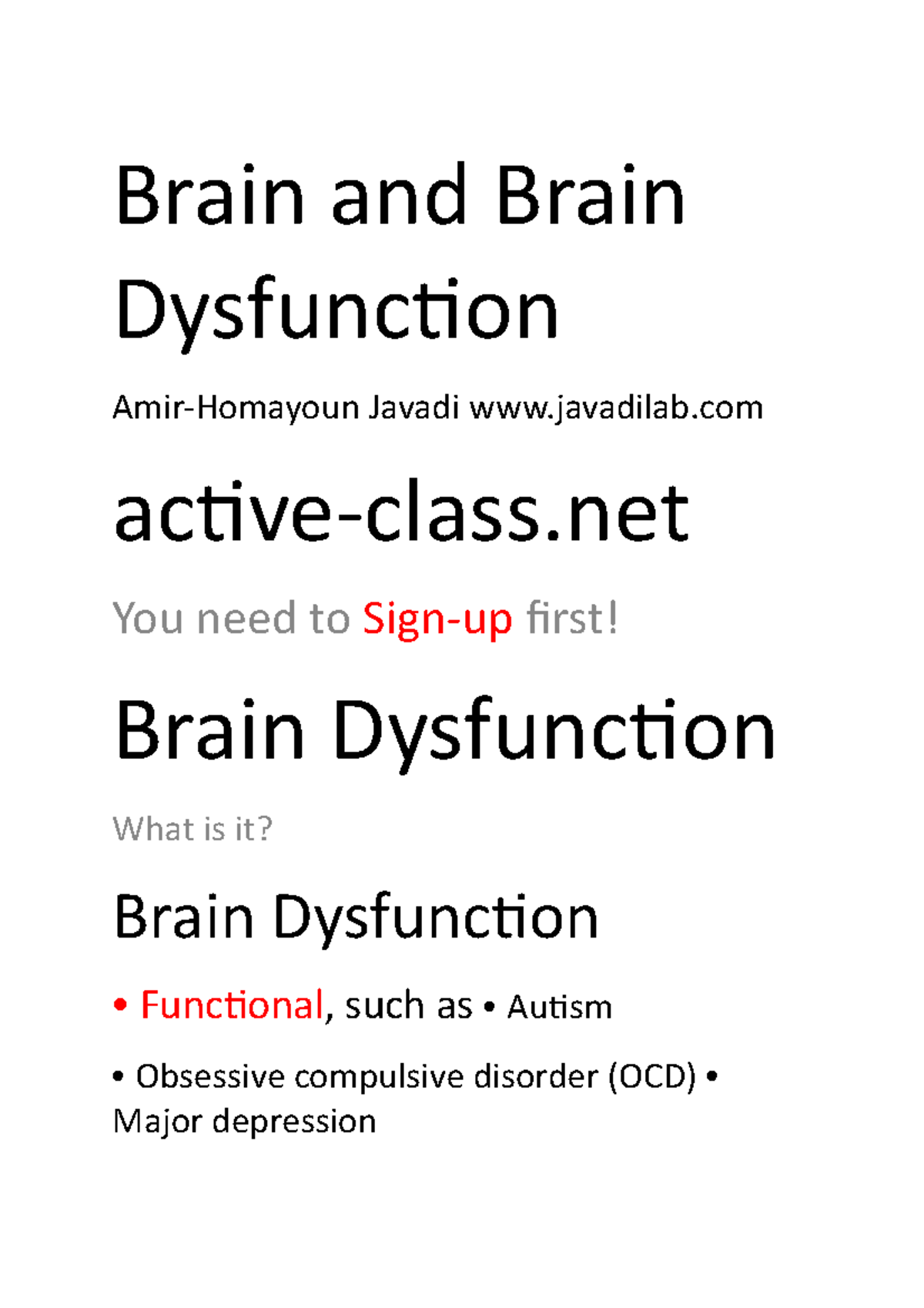Brain and Brain Dysfunction - Brain and Brain Dysfunction Amir-Homayoun ...
