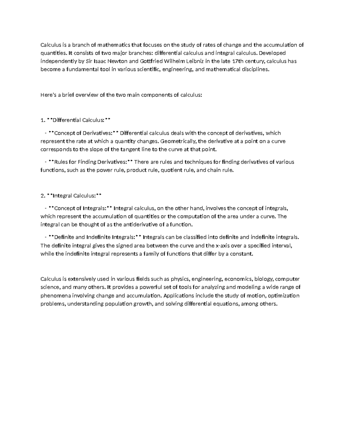 Calculus - It consists of two major branches: differential calculus and ...