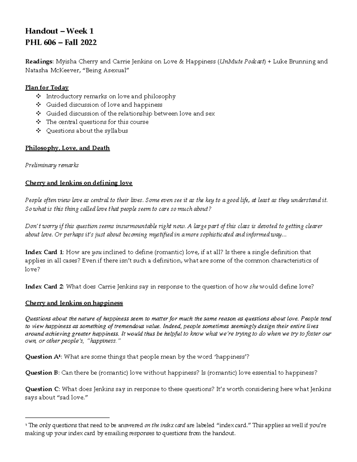 PHL 606 Handout 1 - have a good day - Handout – Week 1 PHL 606 – Fall ...