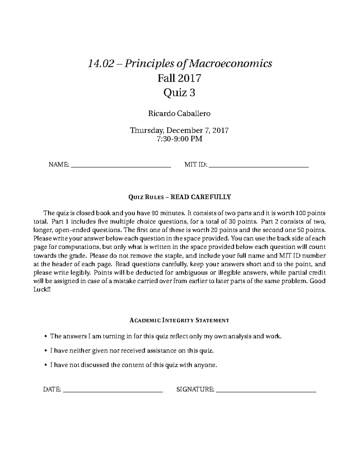 Quiz questions 3 - 14 – Principles of Macroeconomics Fall 2017 Quiz 3 ...