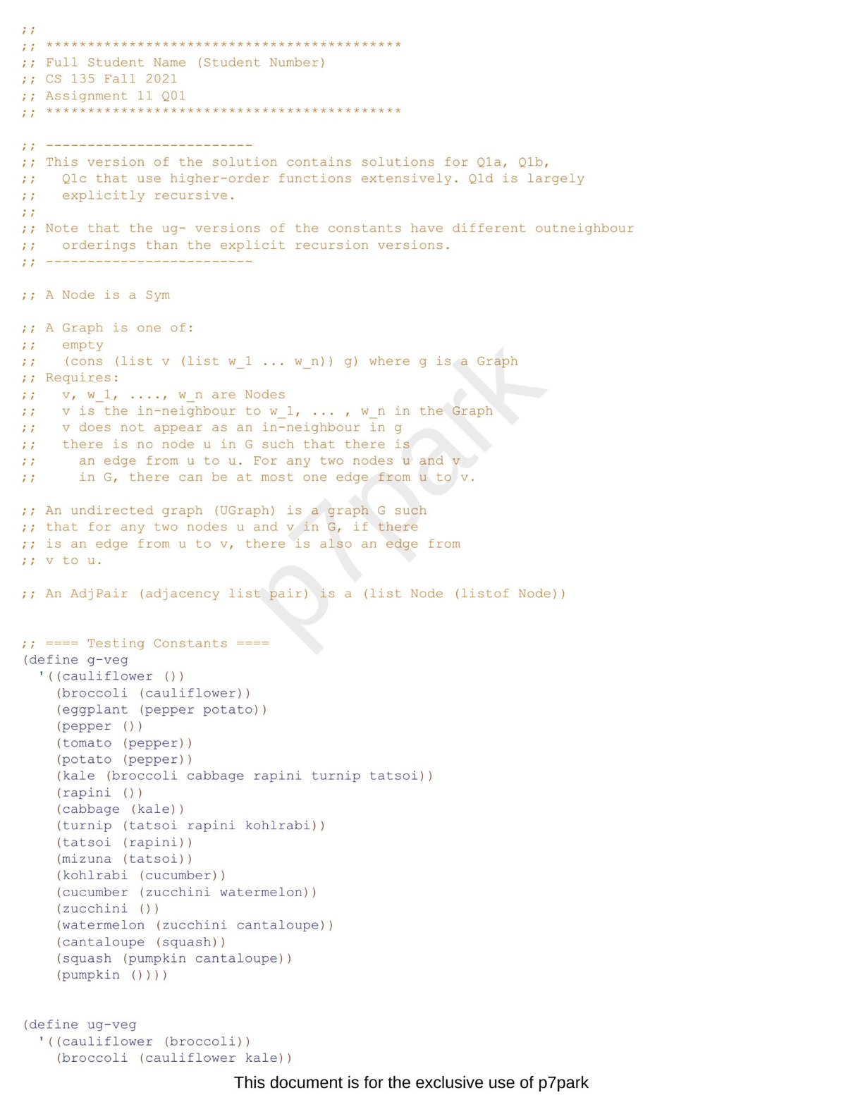 Assignment 11 Solutions (Higher Order Functions) - Cs 135 - Studocu