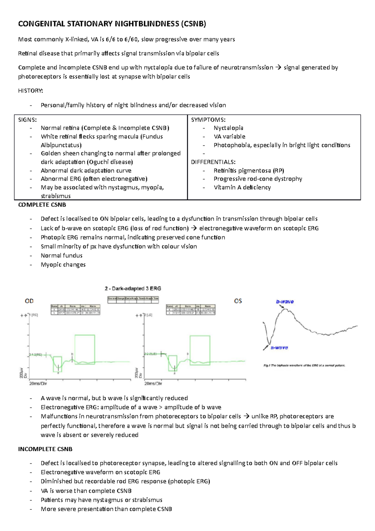 OPTM3205 Diseases Summary - CONGENITAL STATIONARY NIGHTBLINDNESS (CSNB ...