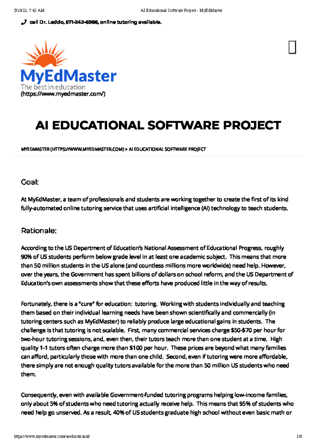 AI Educational Software Project - My Ed Master - AI EDUCATIONAL ...