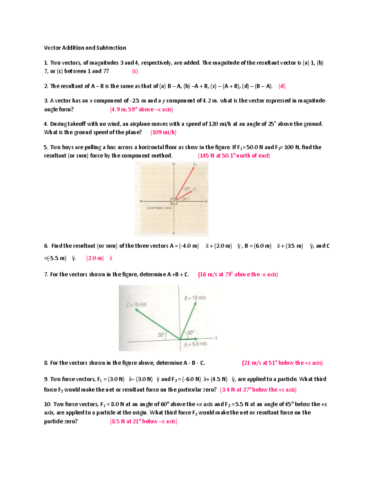 Vector Addition And Subtraction