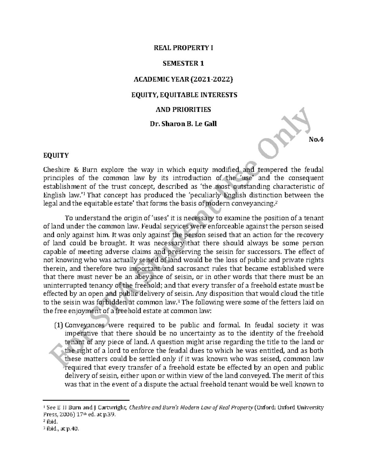 2021 RP I Equity and Equitable Interests - REAL PROPERTY I SEMESTER 1 ACADEMIC YEAR (2021-2022 ...