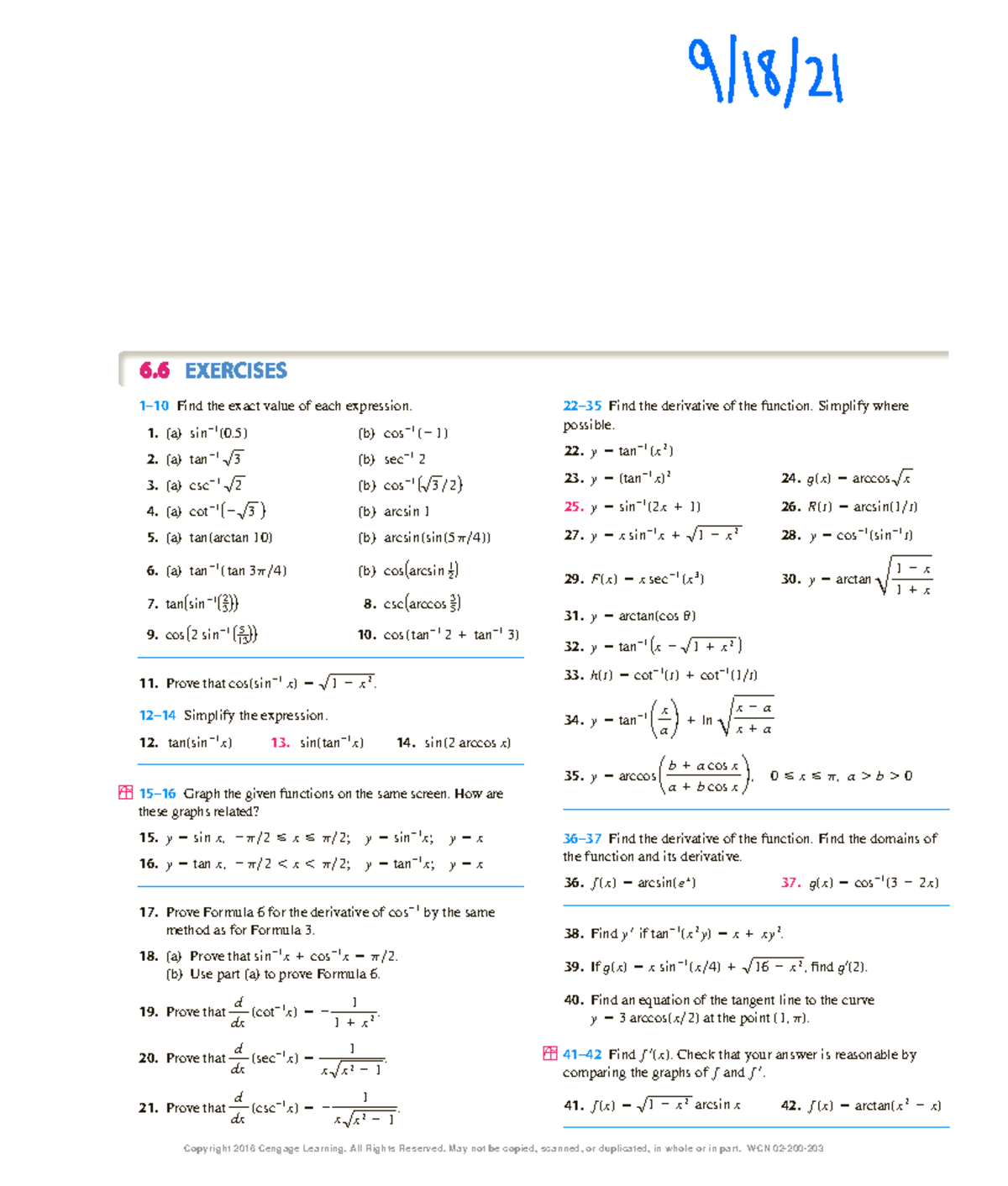 6.6 HW - From James Stewart's 8th Edition - SECTION 6 Inverse ...