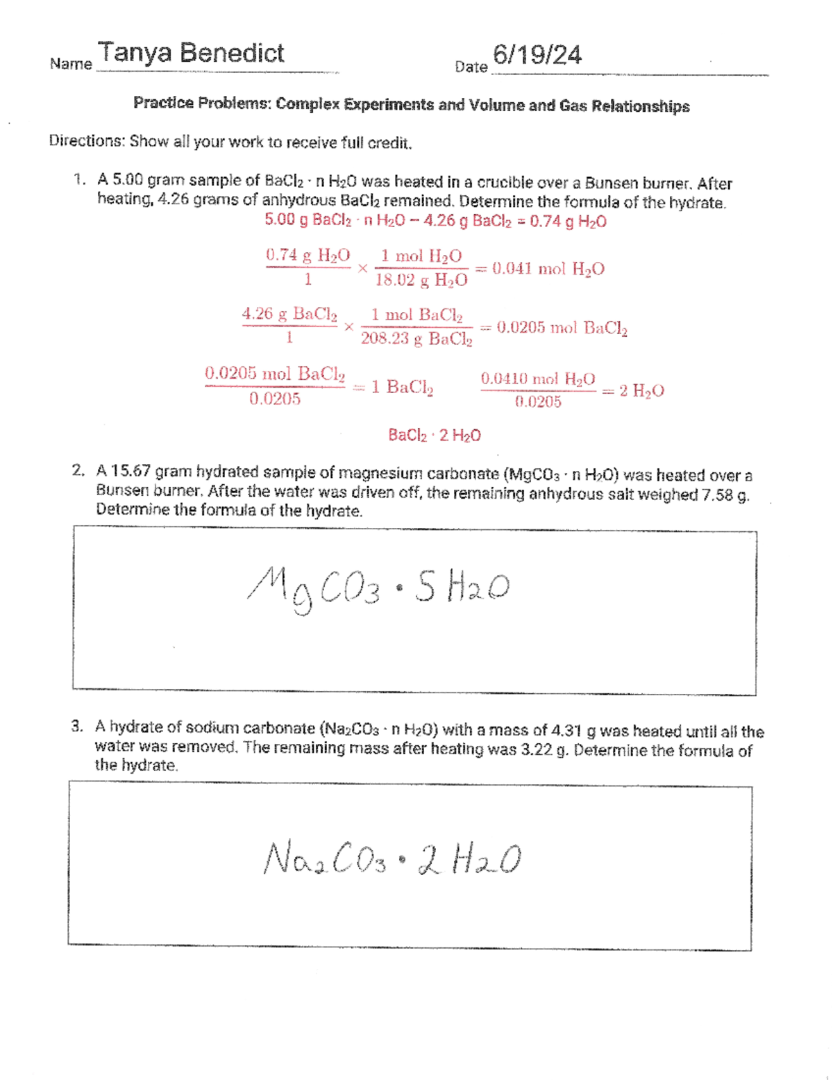Complex Experiments and Volume and Gas Relationships - 1. A 5 gram ...