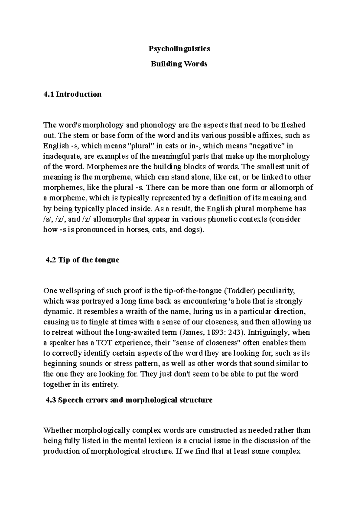 Psycholinguistics Building Words 2 - Psycholinguistics Building Words 4 ...