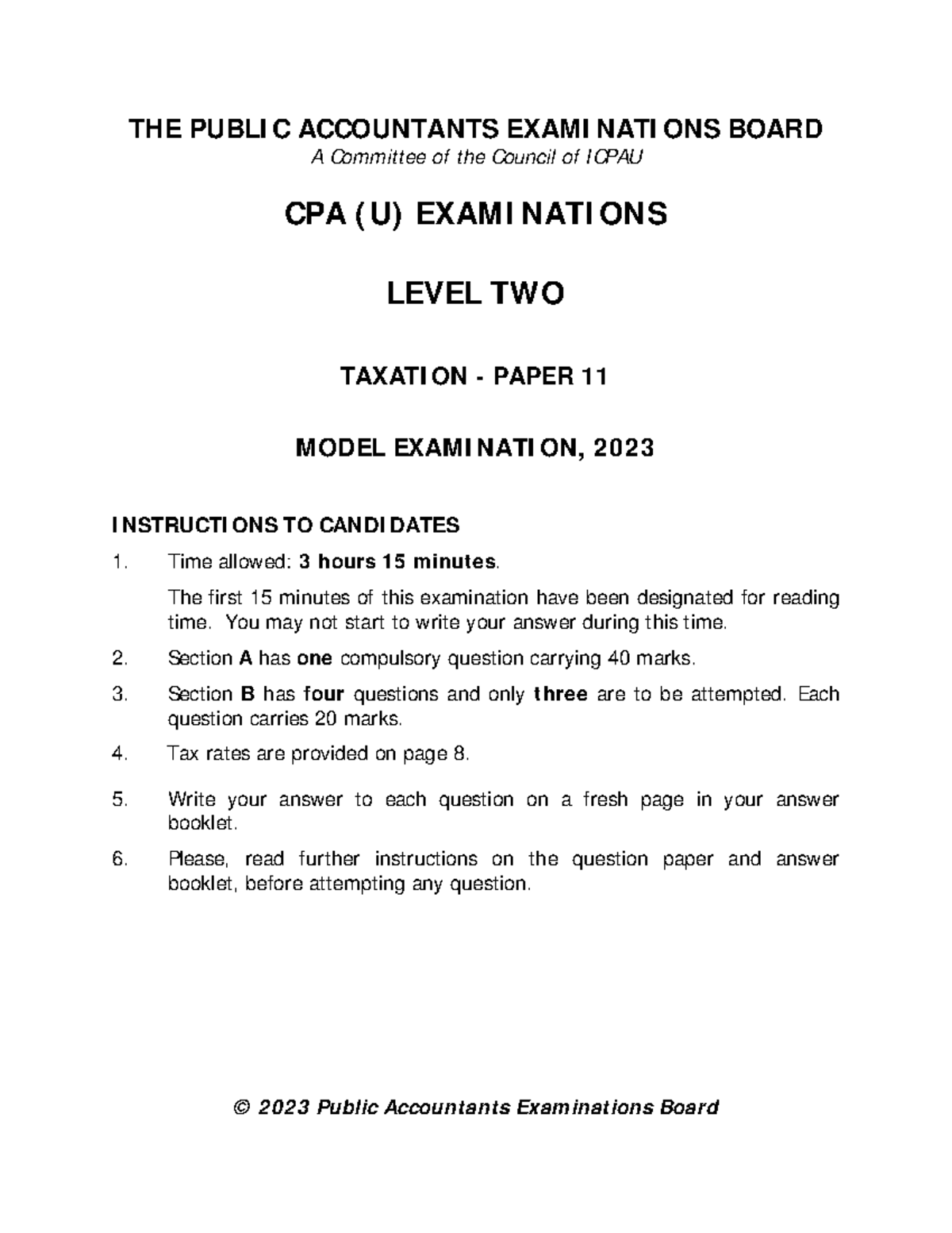 CPA 11 - Taxation - Paper 11 - THE PUBLI C ACCOUNTANTS EXAMI NATI ONS ...