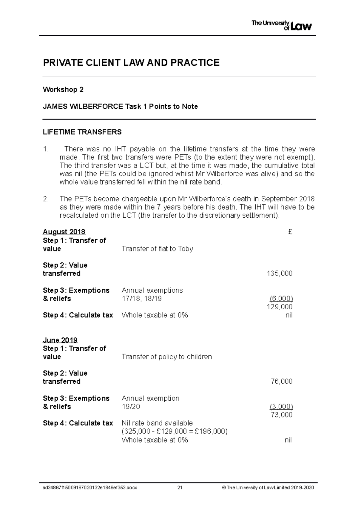 1920 priv ws02 ce02 task 01 exemplar t - PRIVATE CLIENT LAW AND ...
