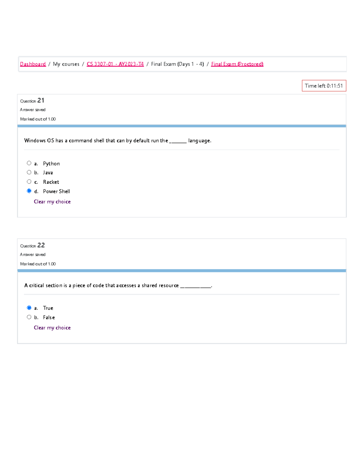 Final Exam (Proctored) (page 3 of 3) - Question 21 Answer saved Marked ...