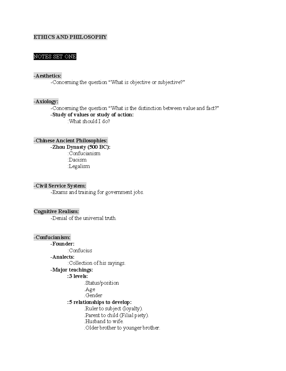 Ethics & Philosophy Set 1 - ETHICS AND PHILOSOPHY NOTES SET ONE ...