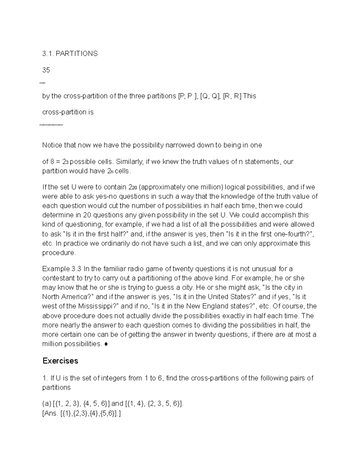 3 Finite Mathematics 3 Partitions 35 ̃̃̃ By The Cross Partition Of The Three Partitions [p