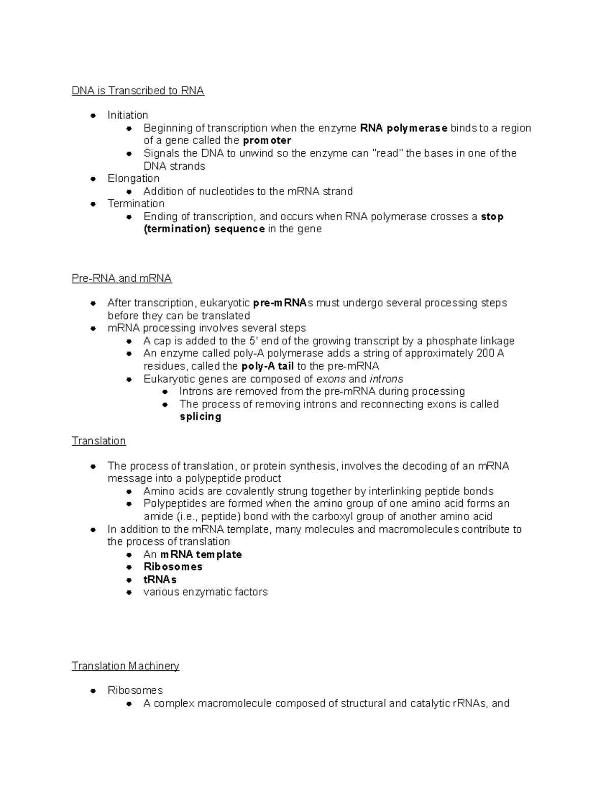 Biology Notes #9 DNA Transcription and Translation - DNA is Transcribed ...
