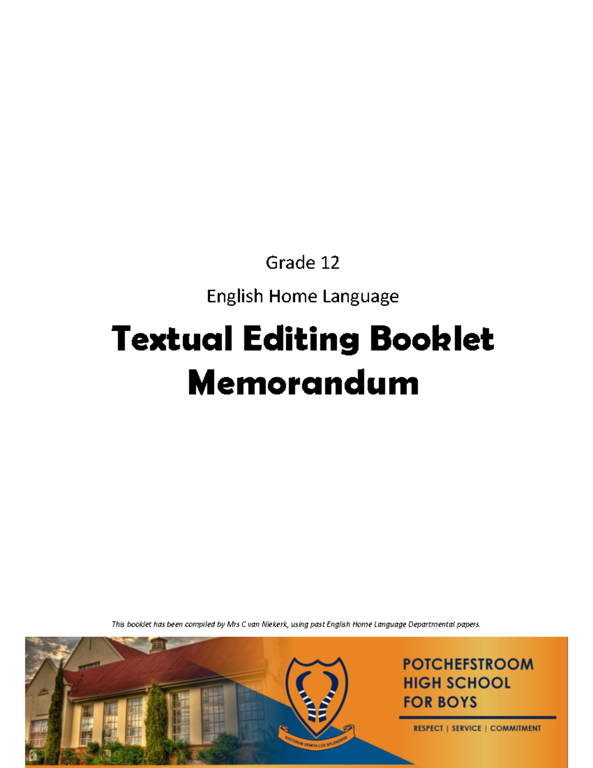 Textual Editing Memorandum Booklet - Grade 12 English Home Language ...