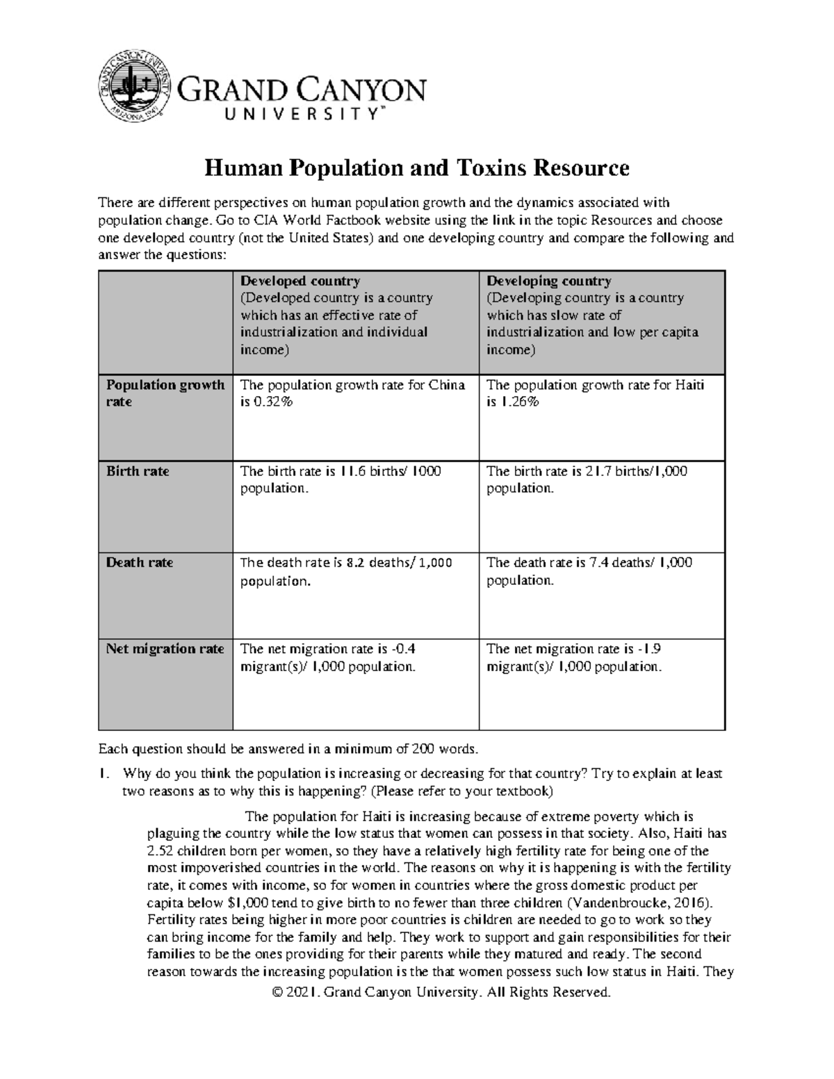 Human Populations and Toxins - © 2021. Grand Canyon University. All ...
