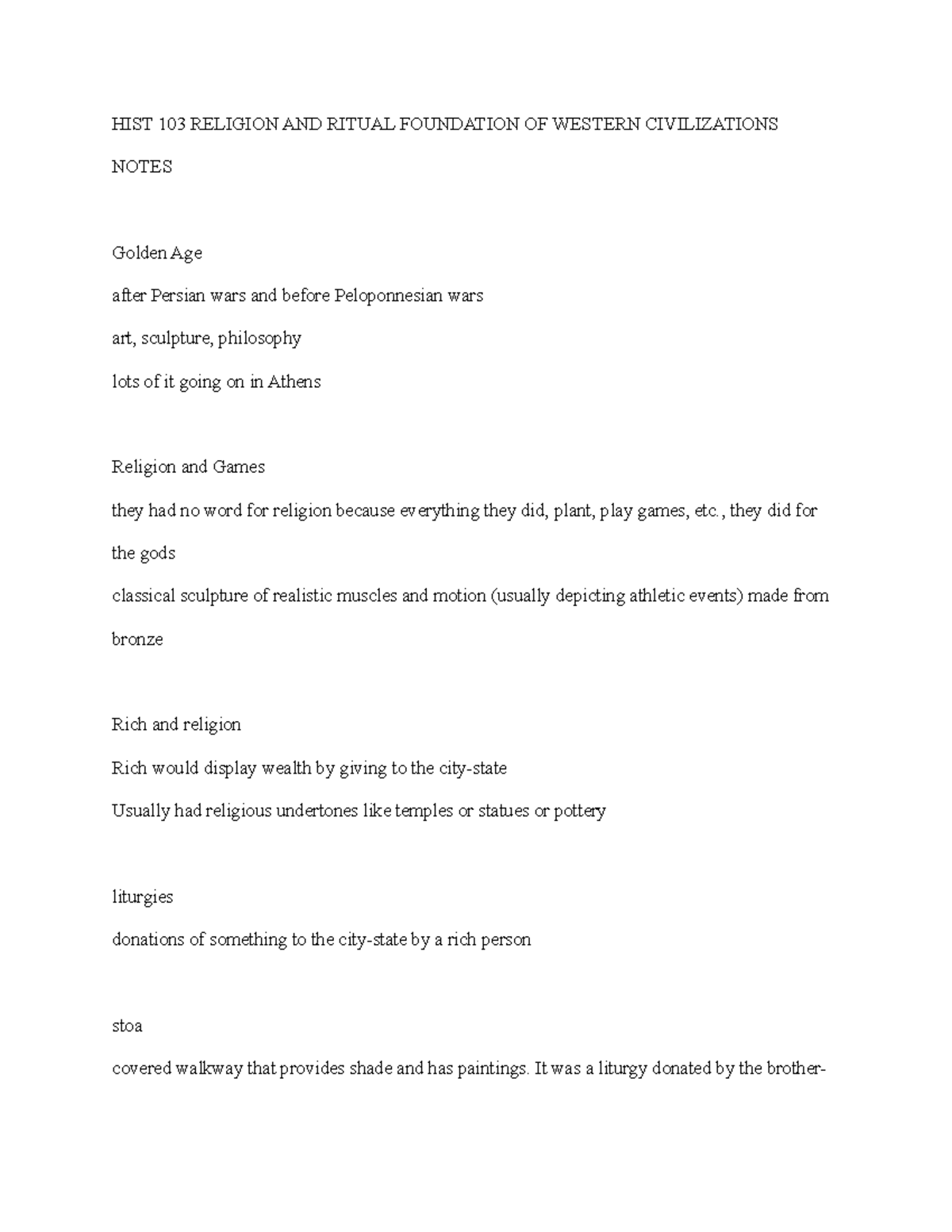 HIST 103 Religion AND Ritual Foundation OF Western Civilizations Notes ...