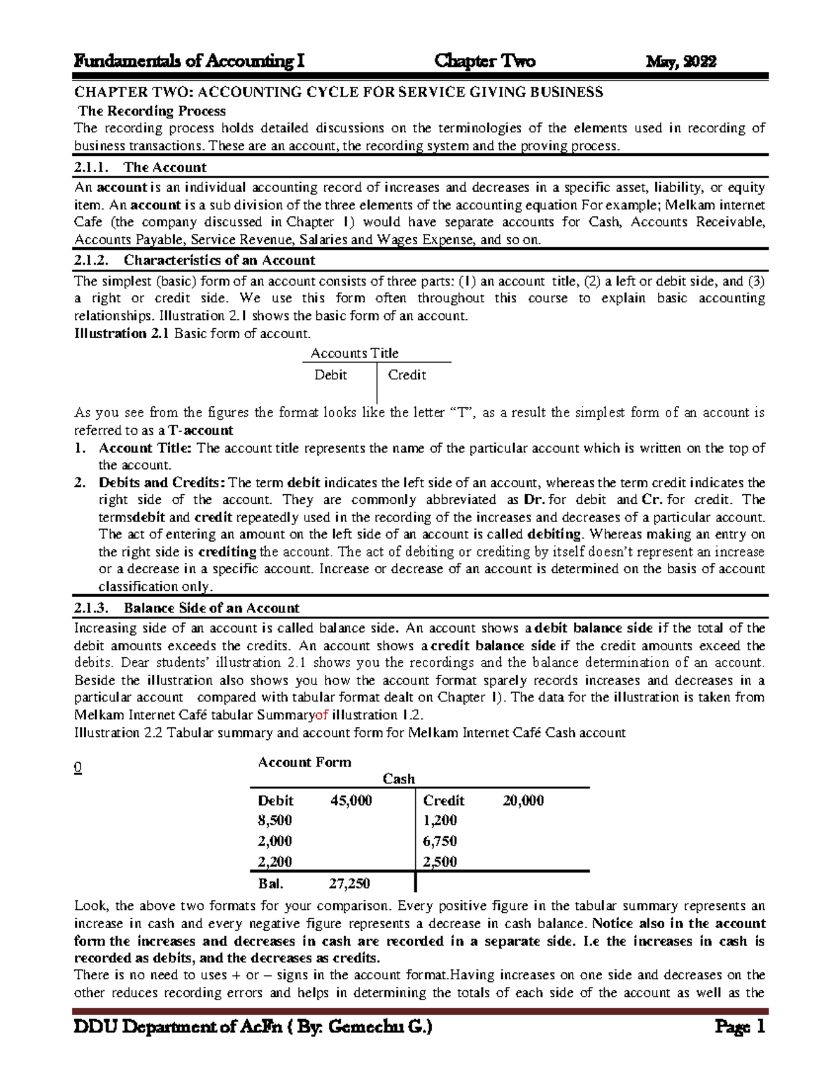 Fundamenta Acct. I ch 2 - Fundamentals of Accounting I Chapter Two May ...