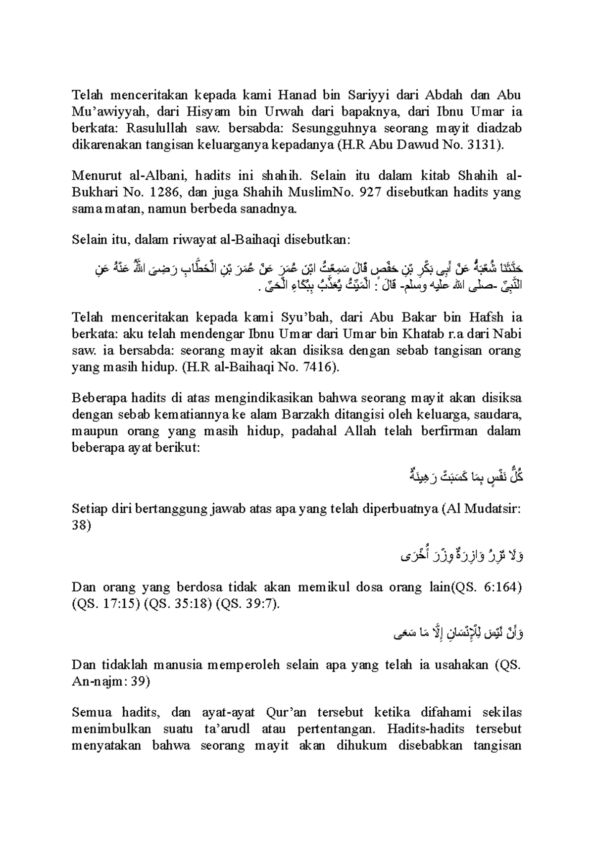 Studi Hadist - Telah menceritakan kepada kami Hanad bin Sariyyi dari ...