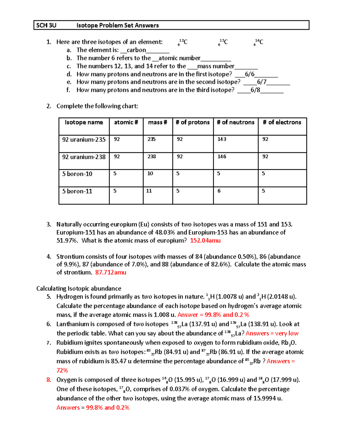 1.2.5 Isotope Problem Set Answers - SCH 3U Isotope Problem Set Answers 1. Here are three ...