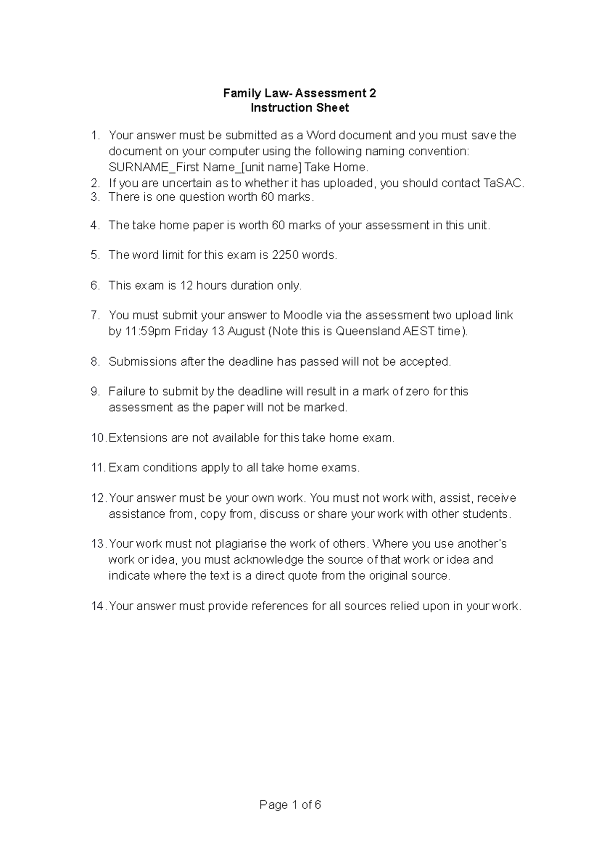 Family Law Assessment 2 Final Take Home Paper Question - Family Law ...