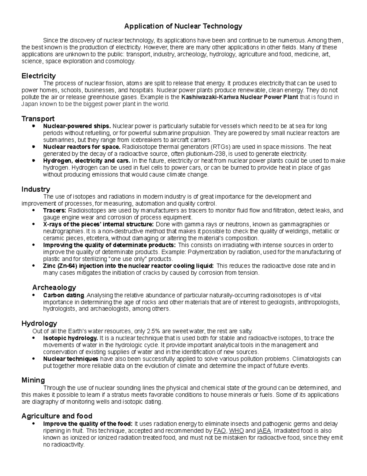 Application of Nuclear Technology Pros and Cons - Application of ...