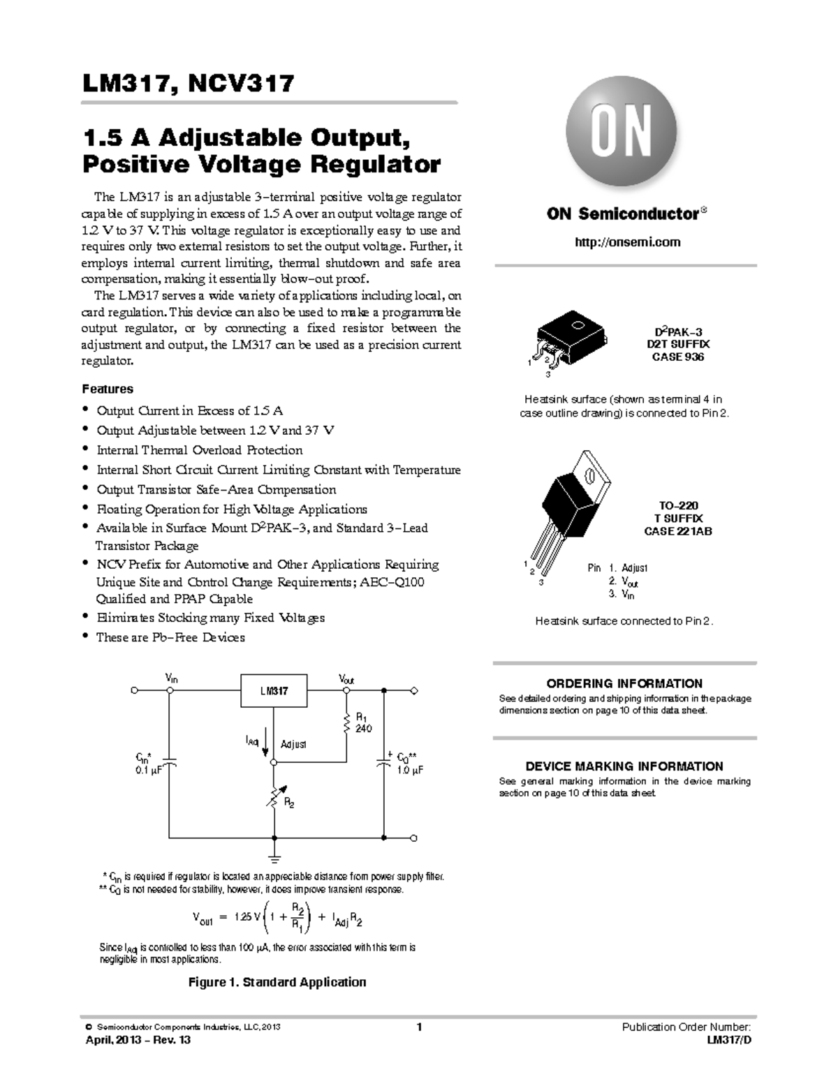 Datasheet lm317 sistemas - Semiconductor Components Industries, LLC ...